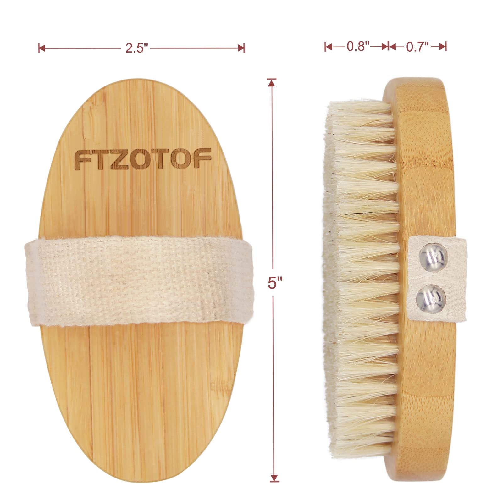 Ftzotof Dry Brush, Dry Brushing Body Brush with Natural Bristles, Exfoliating Brush Body Scrub for Dry Skin, Cellulite Treatment, Lymphatic Drainage and Blood Circulation Improvement, Medium Strength