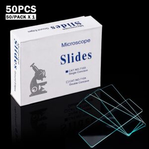 Microscope Slides Concave, Single concave 50pcs Glass Slide with Single Depression for Wet Specimen, Lab Sample Observe, Gift for Kids