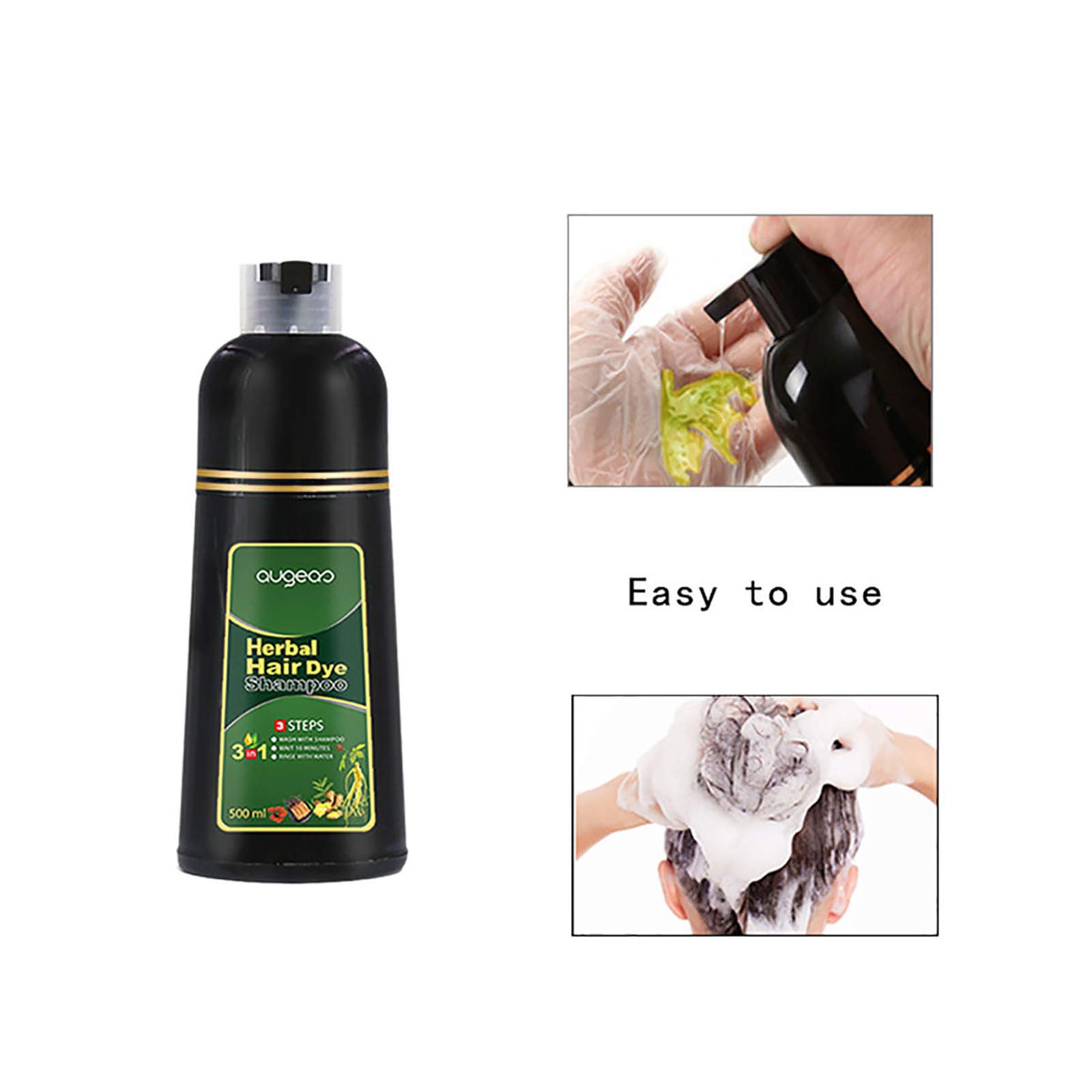 Birsppy Instant Hair Colouring Shampoo, 3 in 1 Black Hair Shampoo, Instant Black Hair Dye Shampoo Darkening Shampoo Hair Growth Shampoo for Men Women,500ml Herbal Hair Darkening Shampoo (Black)