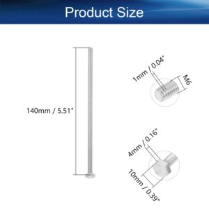 Bettomshin 4Pcs M6 x 140mm Hex Bolts, 304 Stainless Steel 1mm Thread Pitch Fully Threaded Metric Hex Head Screw Bolts, Hexagon Screw Bolt, Hex Tap Bolts, Silver, A2-70 (Overall Size 144x10x10mm)