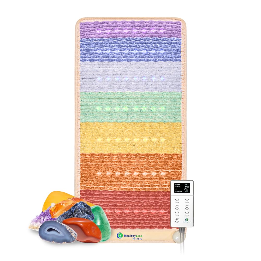 HealthyLine Rainbow Chakra Mat - Enhanced Reiki, Yoga and Massage - Electric Gemstone Heating Pad with Negative Ions and Red Photon Lights - Inframat Pro 3rd Edition - Firm (Medium 50 x 24 inches)