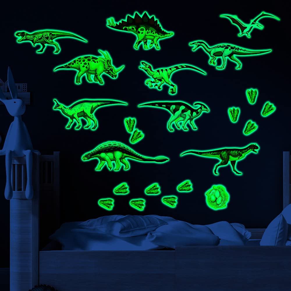 Dinosaur Stickers for Wall, Glow in The Dark Dinosaurs Glowing Decals Decor for Boys Room Bedroom Ceiling Decorations for Kids Boys Girls (Dinosaur, Green Light)