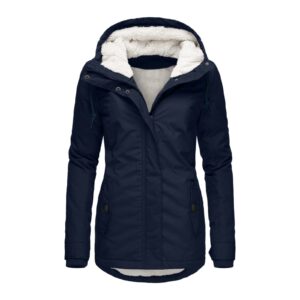 women's winter fleece lined parka coat outwear winter long hooded fur lined trench coat puffer down jacket overcoat (navy-01, xl)