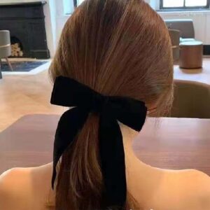 Yheakne Velvet Hair Bow Tail Satin Bow Long Tail Headpieces Winter Hair Barrette Headwear Hair Accessories for Women and Girls Gifts (Black)