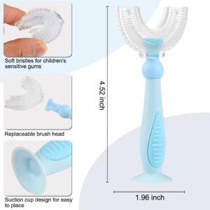 Afemoly U Shaped Toothbrush Kids, Kids Toothbrushes - 360° U Toothbrush Whole Mouth Oral Cleaning Design Toothbrush with Handle - Food Grade Soft Silicone Kids Toddler Toothbrush Age 2-4 (Blue)