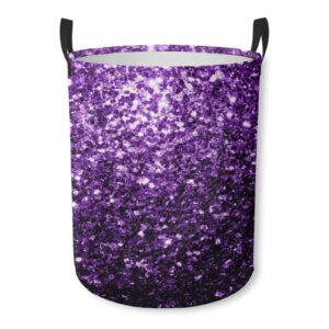 storage basket,beautiful dark purple glitter sparkles,collapsible large laundry hamper with handles for home office 17.32"x13.58"