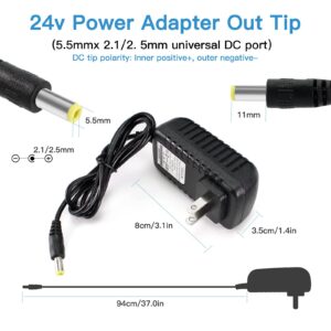 24V 1A Power Supply Adapter, Durable and Compatible with 100-240V AC to DC 24 Volt Power Cord and Plug, 5.5x2.5mm/2.1mm Switching Charger 24vdc 1amp 50/60hz, 1000ma 800ma 600ma 500ma 400ma Available