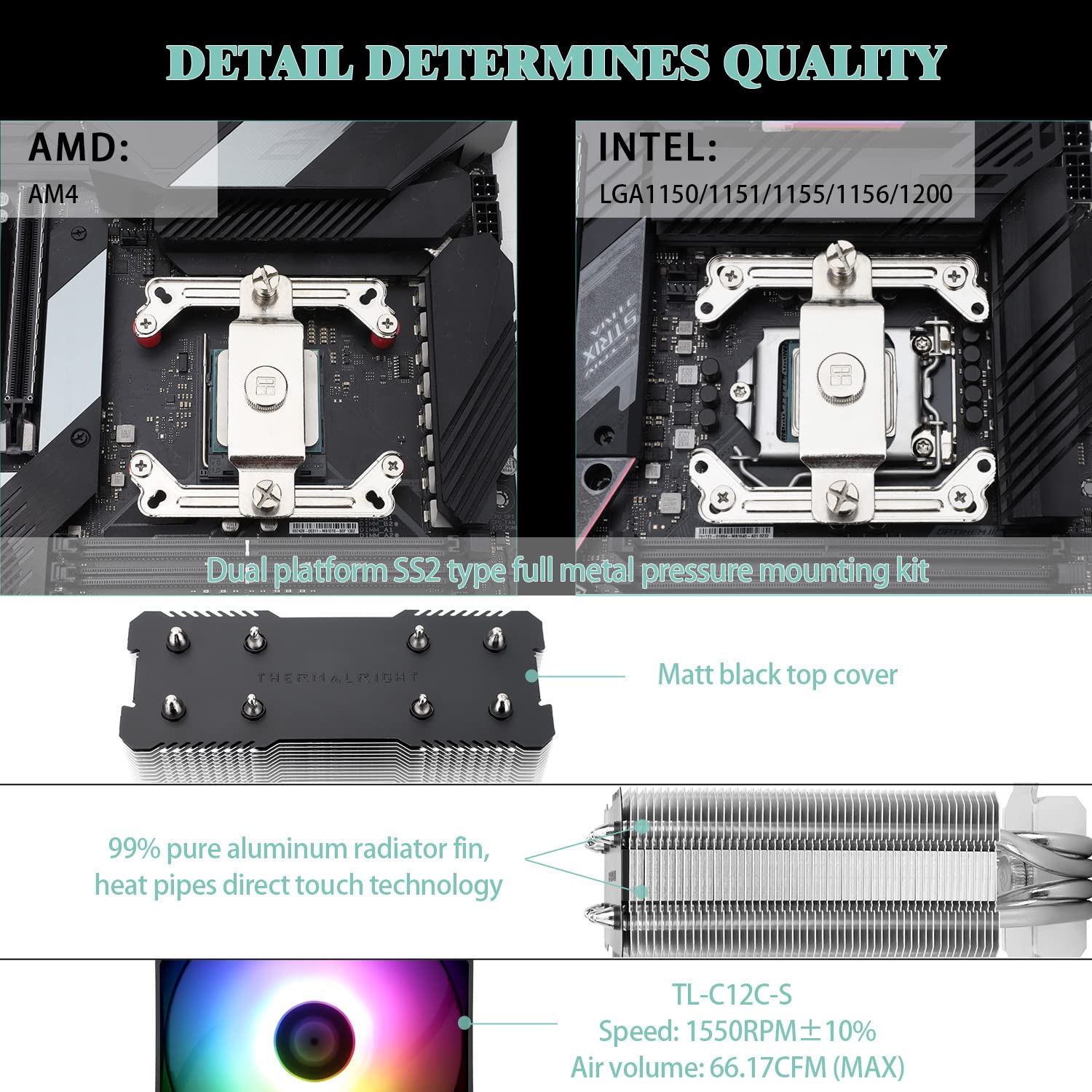 Thermalright Assassin X120 Refined SE ARGB CPU Air Cooler, 4 Heat pipes, TL-C12C-S PWM Fan, Aluminium Heatsink Cover, AGHP Technology, for AMD AM4/AM5/Intel LGA 1150/1151/1155/1156/1200/1700 (SE ARGB)