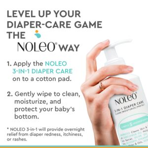 Noleo 3in1 Diaper Care with Organic Cotton Rounds - 300ct Lint Free Small Cotton Rounds - 8oz All-in-One Baby Cleanser, Lotion & Diaper Rash Cream