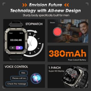 Military Smart Watches for Men, 1.71'' Smart Watch for Android Phones and iPhone Compatible, 5 ATM Fitness Tracker with Blood Pressure, Heart Rate, Blood Oxygen Monitor, Tactical Watch