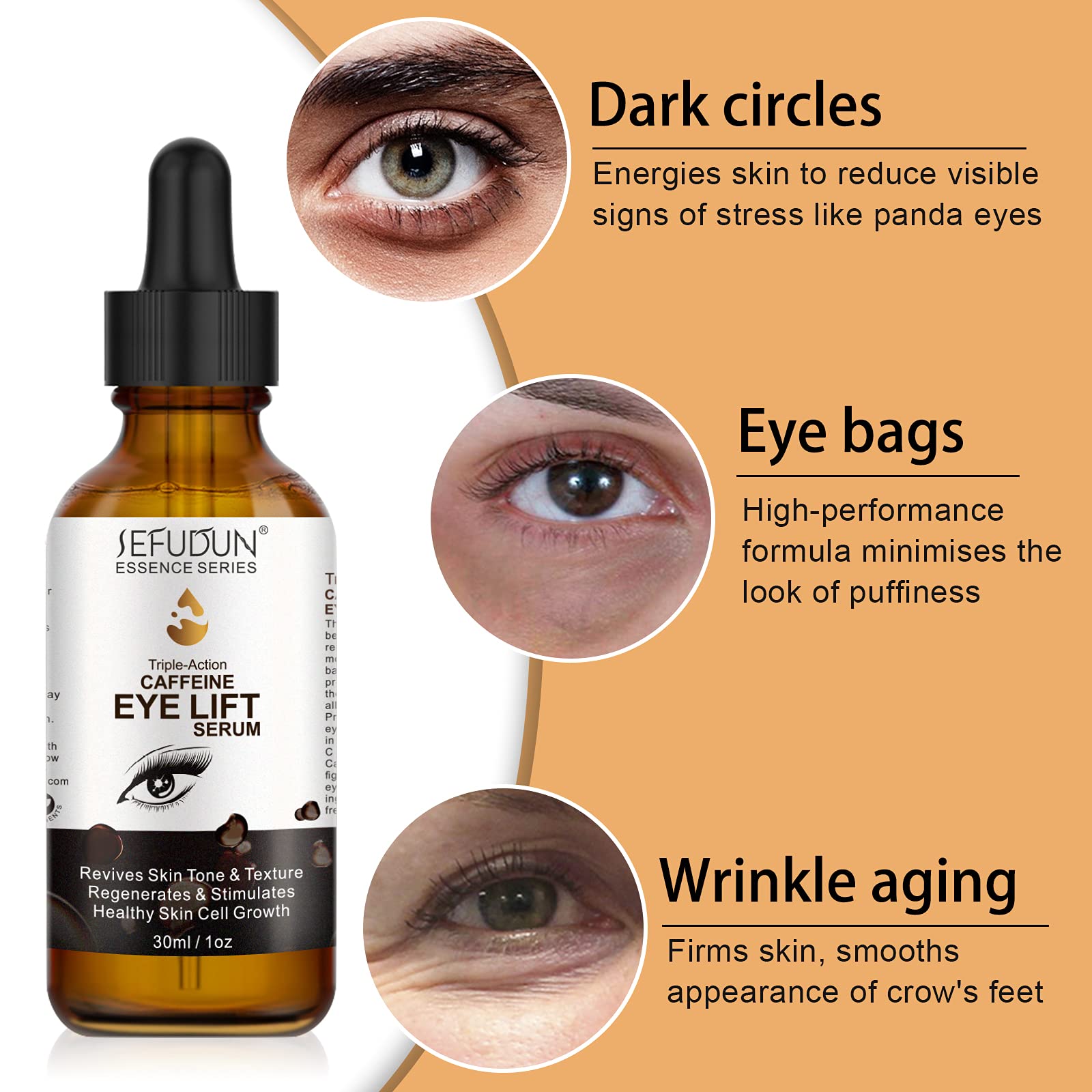 PEPHUCA Dark Circles Under Eye Treatment for Women Caffeine Serum Circles, Puffiness, Bags, Anti Aging Reduces Wrinkles and Fine Line, 100% Pure Coffee Oil - 1 oz / 30 ml, 1 Fl Oz (Pack of 1)