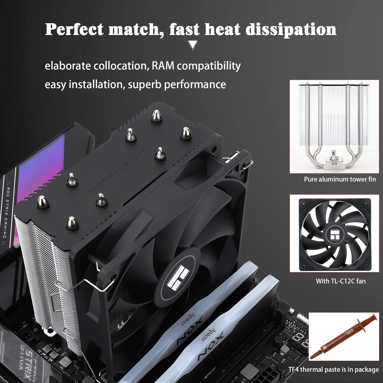 Thermalright Assassin X120 Refined SE CPU Air Cooler, 4 Heat Pipes, TL-C12C PWM Fan, Aluminium Heatsink Cover, AGHP Technology, for AMD AM4/AM5/Intel LGA 1150/1151/1155/1156/1200/1700 (AX120 R SE)