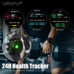 VALYV Fashionable Smart Watch for Men, Fitness Tracker Watch with Bluetooth Calling Heart Rate Monitor Military Tactical Sports Watch Activity Trackers for Huawei Samsung Android iOS Phone (Black)