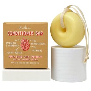 earth is...conditioner bar - all hair types – all-natural hydrating hair conditioner – eco-friendly hair moisturizer – plastic free - ph-balanced – vegan – concentrated – biodegradable – zero waste, 3.2oz (berry blend with raspberry)