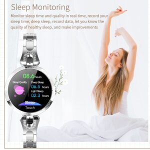 Smart Watches for Women Android Phone for Samsung IOS iPhone, IP67 Waterproof Smartwatches w/Blood Pressure Monitor, Bluetooth Activity Fitness Tracker Wristband Pedometer for Sleep, Silver