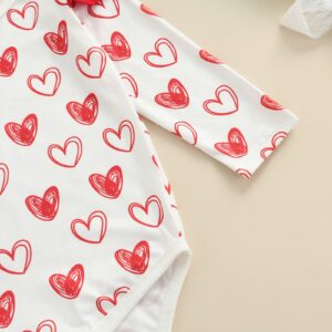 Youweixiong Infant Baby Girl Valentine´s Day Outfits Ruffle Sleeve Heart Romper Bodysuit+Bowknot Pants+Headband Clothes Set (Red , 6-12 Months )