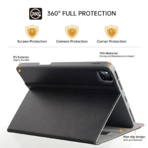 HFcoupe for iPad Pro 12.9 Case 6th Generation 2022 / 5th Gen 2021, 12.9 Inch iPad Pro Cases with Pencil Holder and Pocket, Multiple Angles Viewing Flip Cover Protective Folio Auto Sleep/Wake, Black