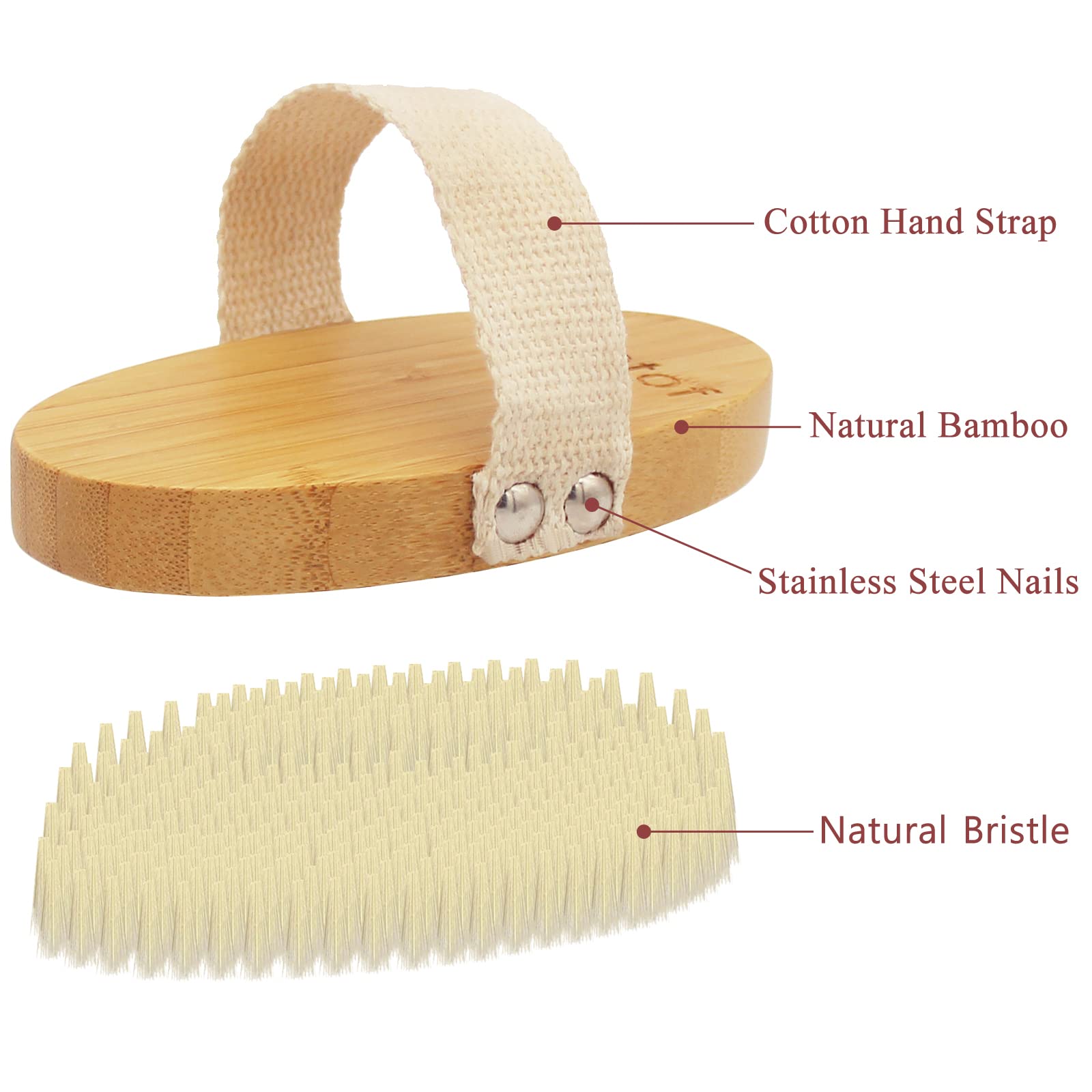 Ftzotof Dry Brush, Dry Brushing Body Brush with Natural Bristles, Exfoliating Brush Body Scrub for Dry Skin, Cellulite Treatment, Lymphatic Drainage and Blood Circulation Improvement, Medium Strength