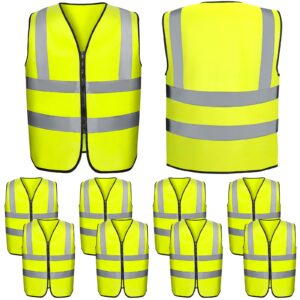 zhanmai 10 pcs reflective safety vest yellow high visibility vest construction work vest for men women(m)