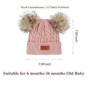 Century Star Baby Hat Winter Baby Girls Hats Knit Warm Hat for Baby Boys Infant Toddler Beanie Z Pom Pom Khaki & Black & Deep Pink