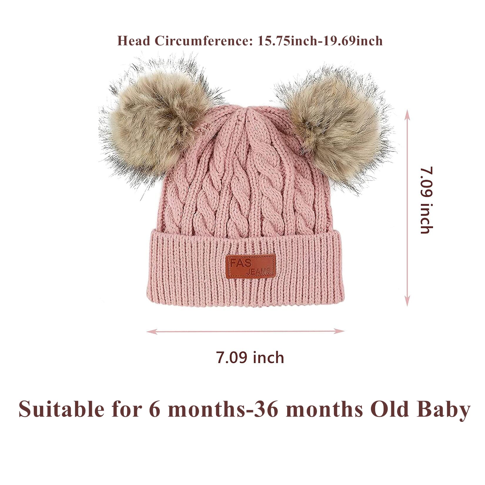 Century Star Baby Hat Winter Baby Girls Hats Knit Warm Hat for Baby Boys Infant Toddler Beanie Z Pom Pom Khaki & Black & Deep Pink