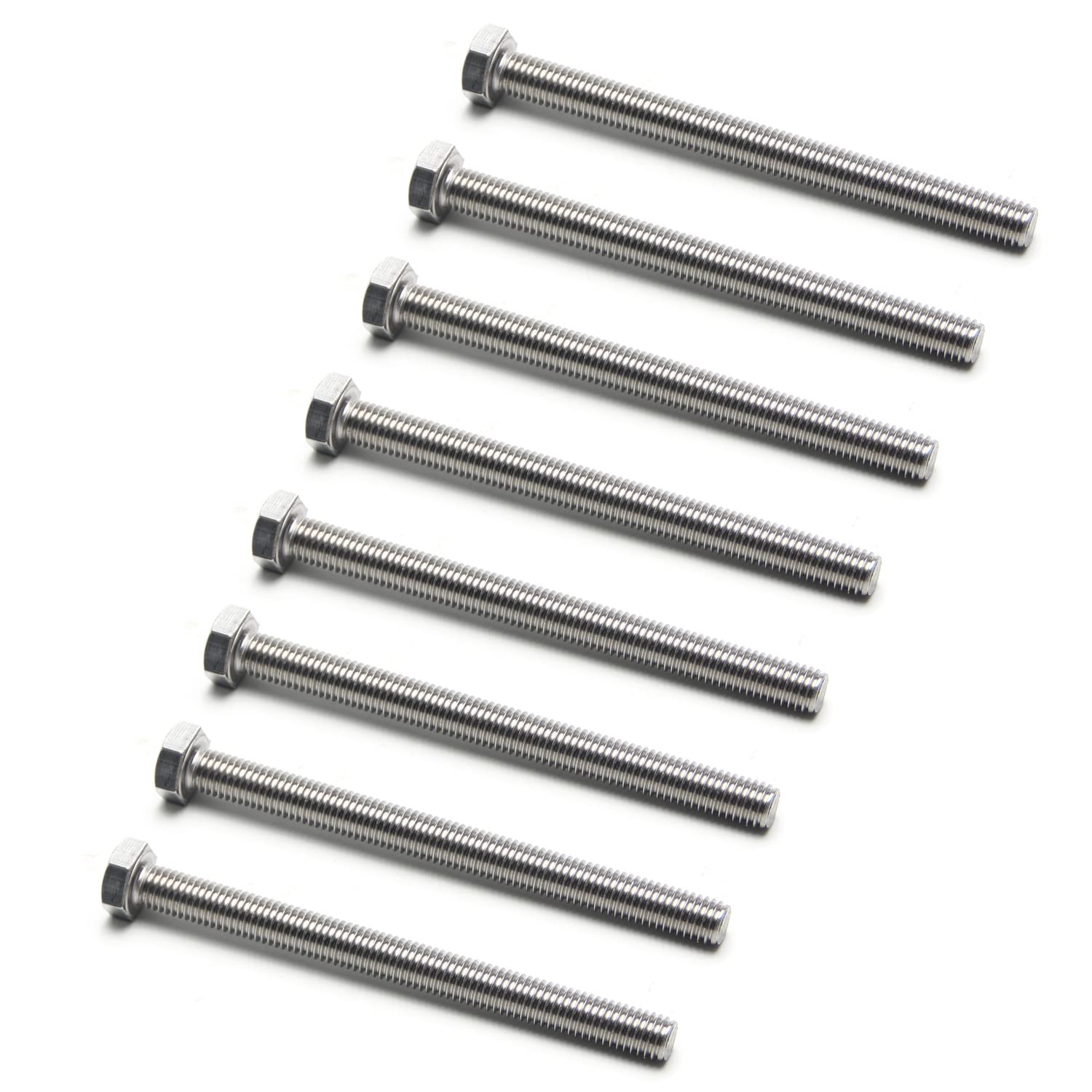 Bettomshin 8Pcs M6 x 110mm Hex Bolts, 304 Stainless Steel 1mm Thread Pitch Fully Threaded Metric Hex Head Screw Bolts, Hexagon Screw Bolt, Hex Tap Bolts, Silver, A2-70 (Overall Size 114x10x10mm)