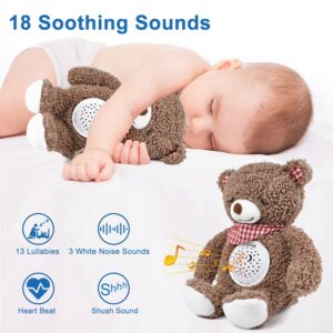 Housoly Baby Sleep Soother, White Noise Rechargeable Baby Projector Night Light, Portable Sound Machine with 18 Soothing Sounds, Plush Toy Gifts Bear for Infants with Cry Sensor