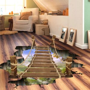 karomenic floor stickers 3d polar glacier wall sticker wooden suspension bridge pvc art wall decal for bathroom living room nursery bedroom playroom blue