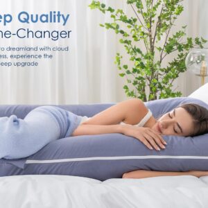 QUEEN ROSE Pregnancy Pillows, Cooling U Shaped Body Pillow for Sleeping, Maternity Pillow for Pregnant Women, Organic Cotton and Back Pain Relief, Grey