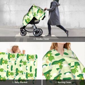 Rutiea Seamless Pattern with Cute Frog Car Seat Cover for Babies, Peekaboo Opening Minky Carseat Canopy Stroller Cover for Newborn, Mom Nursing Breastfeeding Covers, Blanket for Infant Toddler