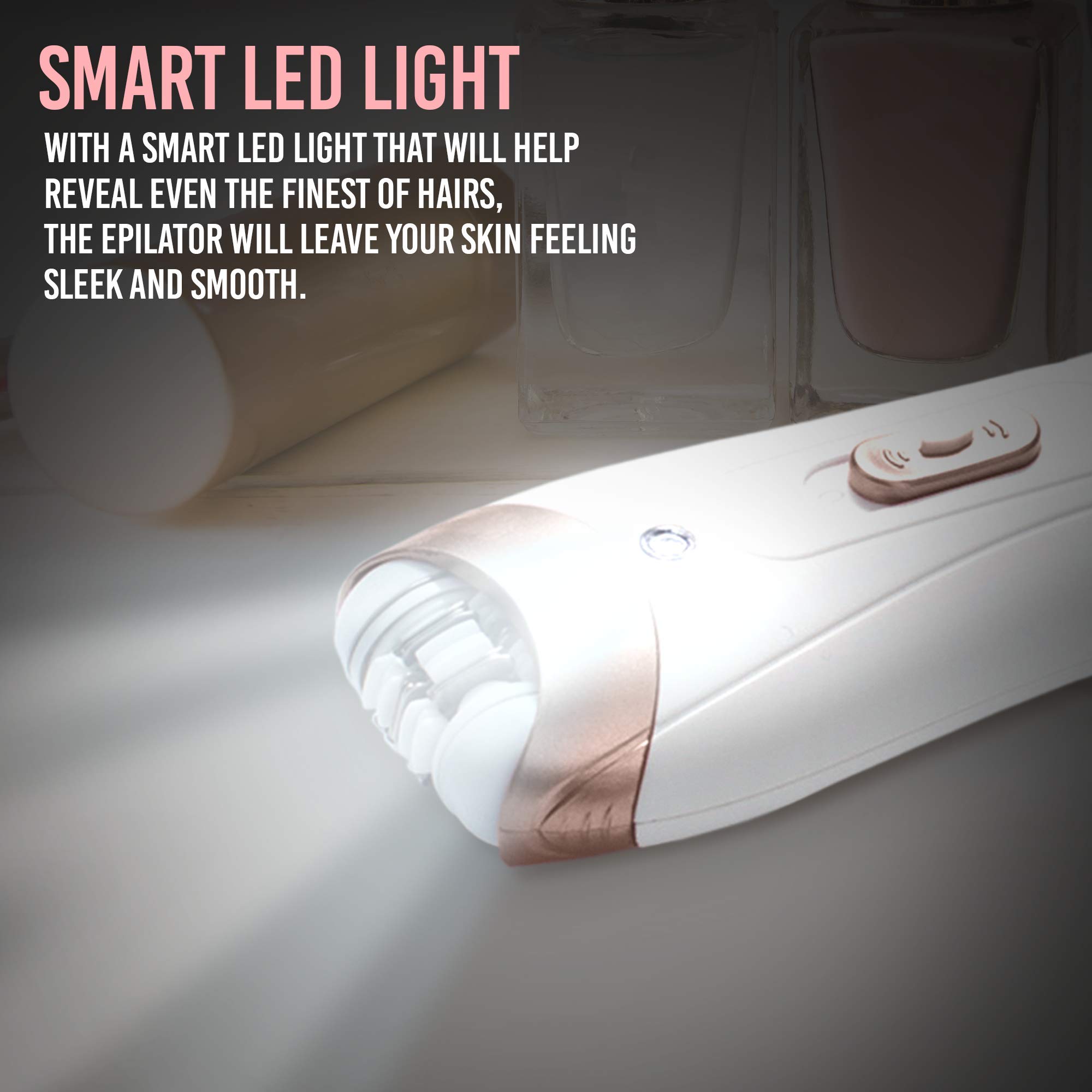 Brookstone Holiday Epilator for Women | Cordless Epilator for Face, Bikini and Legs | Battery Operated with LED Light