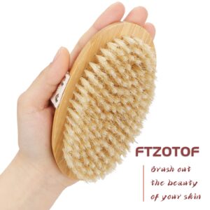 Ftzotof Dry Brush, Dry Brushing Body Brush with Natural Bristles, Exfoliating Brush Body Scrub for Dry Skin, Cellulite Treatment, Lymphatic Drainage and Blood Circulation Improvement, Medium Strength