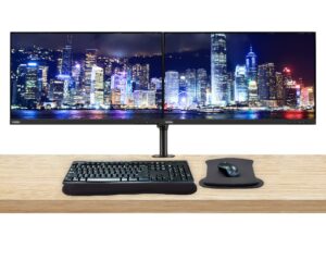 lenovo thinkvision s24e-20 23.8" full hd wled lcd monitor 2-pack bundle with 1920 x 1080, vertical alignment, hdmi-vga, raven black, mk270 wireless keyboard and mouse, gel pads, dual monitor stand