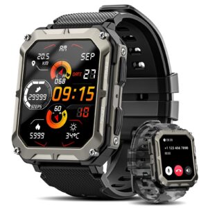 military smart watches for men, 1.71'' smart watch for android phones and iphone compatible, 5 atm fitness tracker with blood pressure, heart rate, blood oxygen monitor, tactical watch