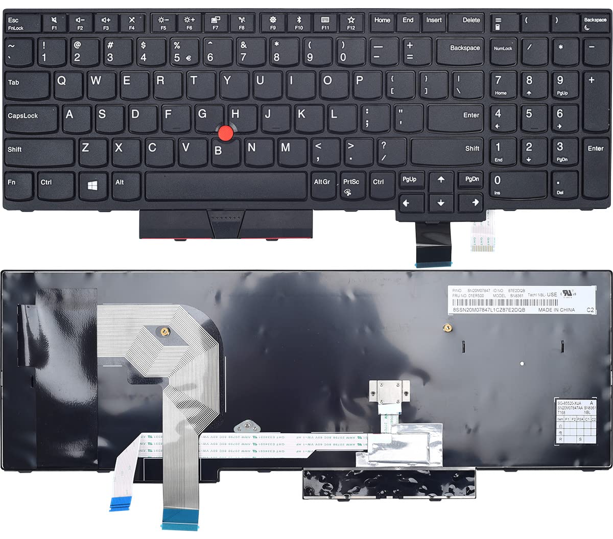 Replacement Keyboard for Lenovo Thinkpad T580 T570 P51S P52S Laptop Without Backlit US Layout P/N: 01HX259 01HX219 SN20P41521