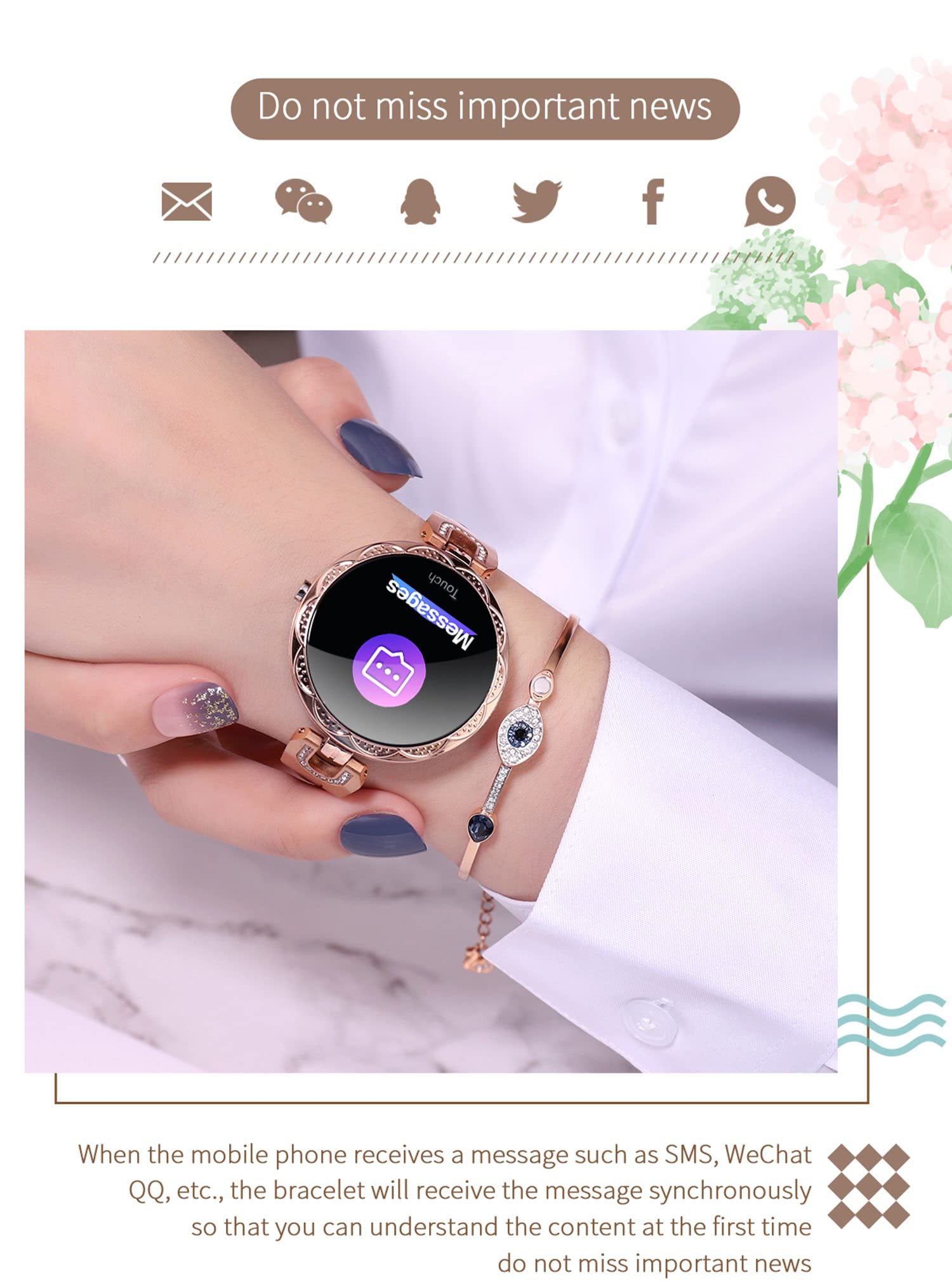 Smart Watches for Women Android Phone for Samsung IOS iPhone, IP67 Waterproof Smartwatches w/Blood Pressure Monitor, Bluetooth Activity Fitness Tracker Wristband Pedometer for Sleep, Silver