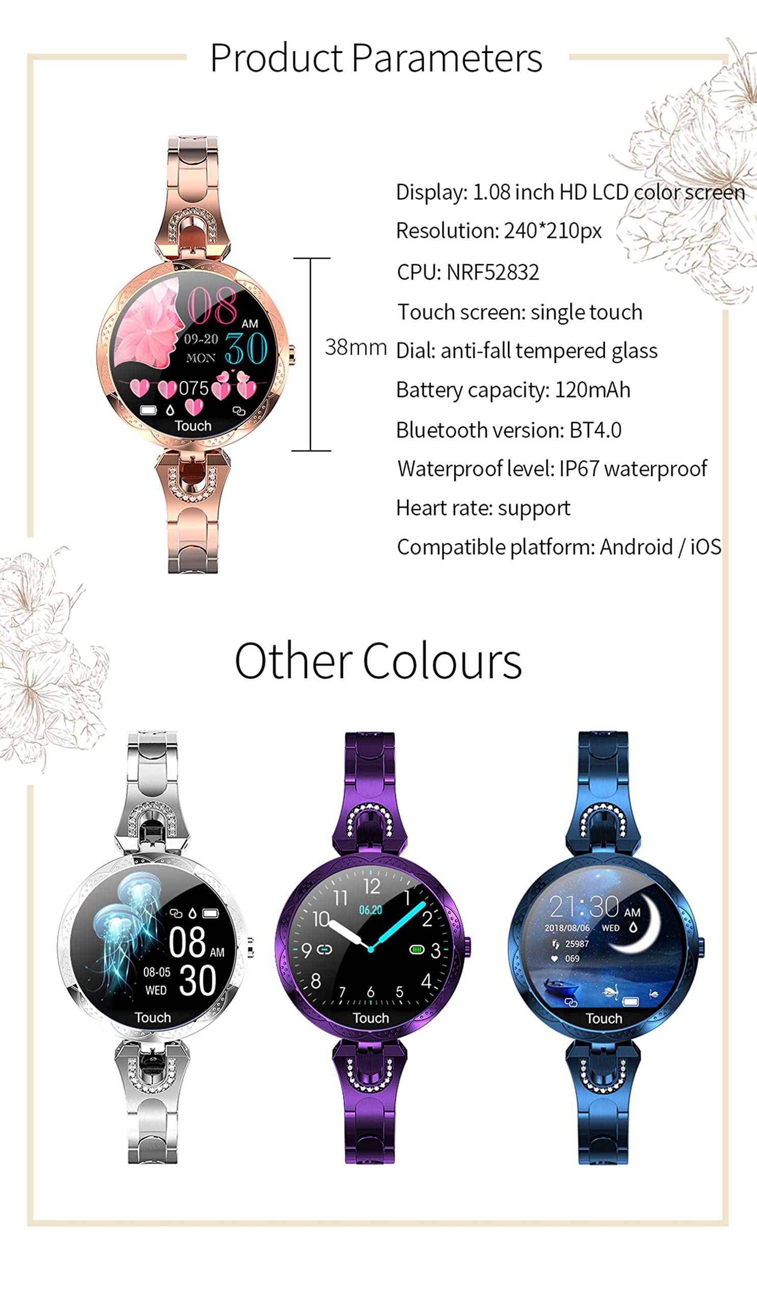 Smart Watches for Women Android Phone for Samsung IOS iPhone, IP67 Waterproof Smartwatches w/Blood Pressure Monitor, Bluetooth Activity Fitness Tracker Wristband Pedometer for Sleep, Silver