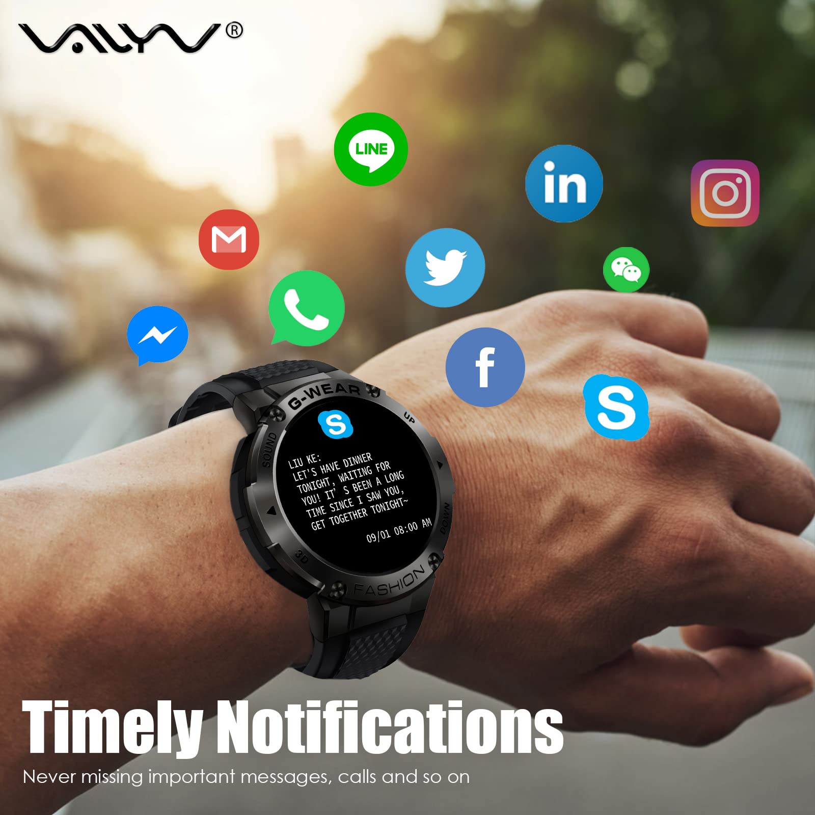 VALYV Fashionable Smart Watch for Men, Fitness Tracker Watch with Bluetooth Calling Heart Rate Monitor Military Tactical Sports Watch Activity Trackers for Huawei Samsung Android iOS Phone (Black)