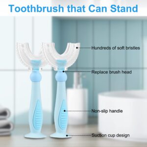 Afemoly U Shaped Toothbrush Kids, Kids Toothbrushes - 360° U Toothbrush Whole Mouth Oral Cleaning Design Toothbrush with Handle - Food Grade Soft Silicone Kids Toddler Toothbrush Age 2-4 (Blue)