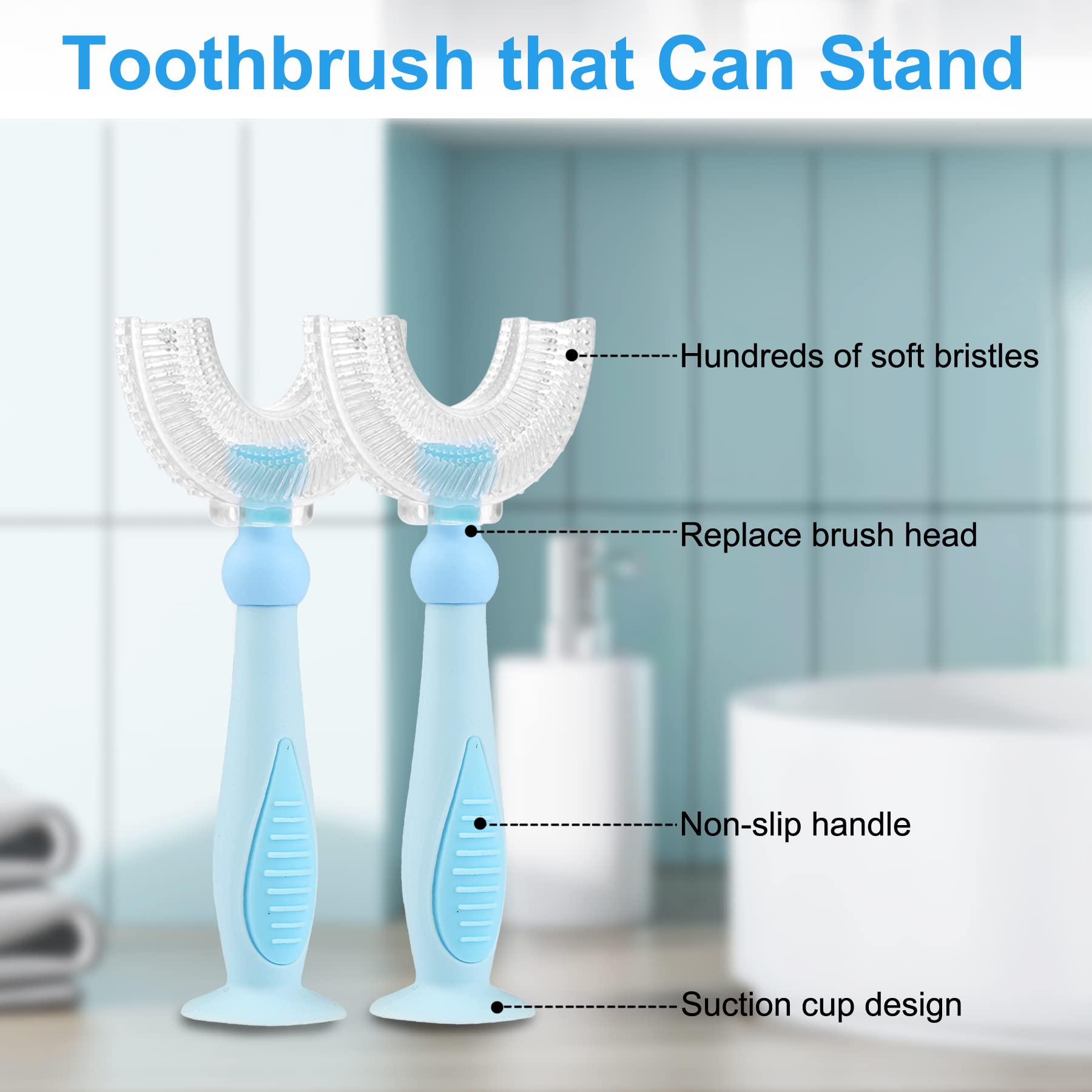 Afemoly U Shaped Toothbrush Kids, Kids Toothbrushes - 360° U Toothbrush Whole Mouth Oral Cleaning Design Toothbrush with Handle - Food Grade Soft Silicone Kids Toddler Toothbrush Age 2-4 (Blue)