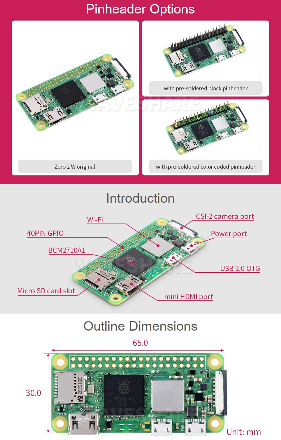 Waveshare Package H Compatible with Raspberry Pi Zero 2 W Bundle with 2.13inch Touch e-Paper HAT(with case) Power Supply 5V/3A Micro Card 16GB Card Reader and So On (8 Items)