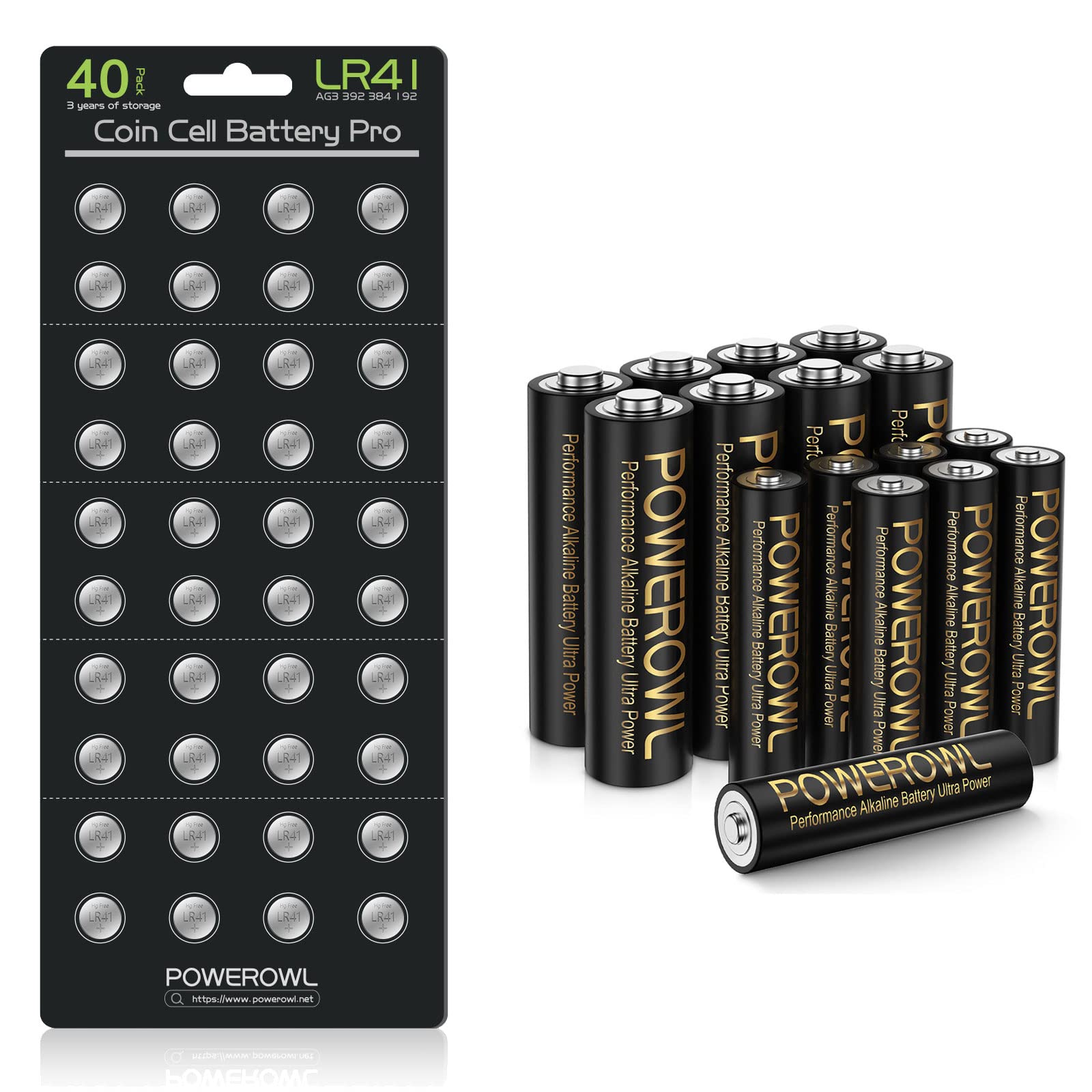 POWEROWL Lr41 Battery 40 PCS & Alkaline AA AAA Batteries Combo (Non-Rechargeable)