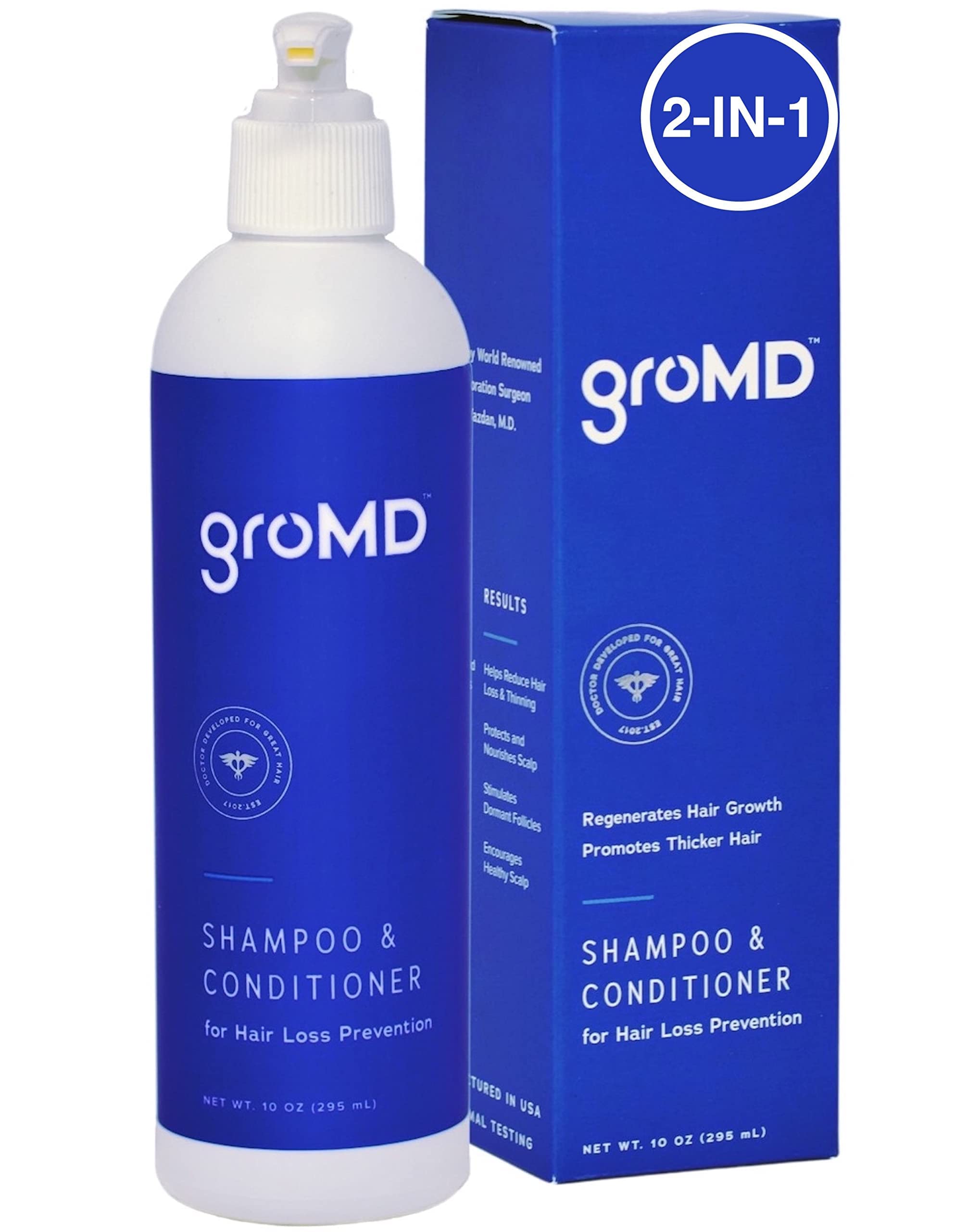 GroMD Follicle Activator Spray & Hair Growth Stimulating Shampoo and Conditioner Bundle - Biotin, Argan Oil, Copper Peptides, DHT Blocker for Regrowth, Doctor Formulated for Minimizing Thinning