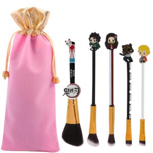 cute anime demon makeup brushes - anime figure tanjirou nezuko metal cosmetic brush set - eye shadow concealer foundation blusher (demon makeup brush 2)