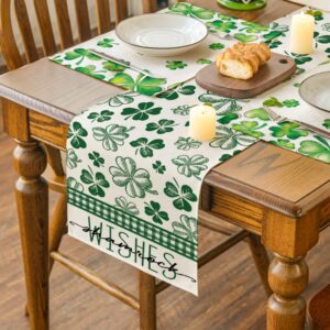 Artoid Mode Green Shamrock Wishes St. Patrick's Day Table Runner, Seasonal Spring Holiday Kitchen Dining Table Decoration for Home Party Decor 13 x 72 Inch