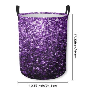 Storage Basket,Beautiful Dark Purple Glitter Sparkles,Collapsible Large Laundry Hamper with Handles for Home Office 17.32"X13.58"