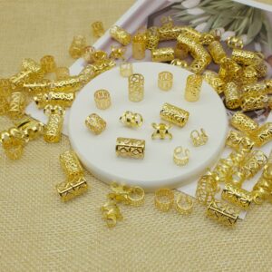 100 pcs gold dreadlock beads locs accessories , jewelry for braids, women and girls, adjustable cuffs braiding hair rings decoration