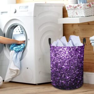 Storage Basket,Beautiful Dark Purple Glitter Sparkles,Collapsible Large Laundry Hamper with Handles for Home Office 17.32"X13.58"