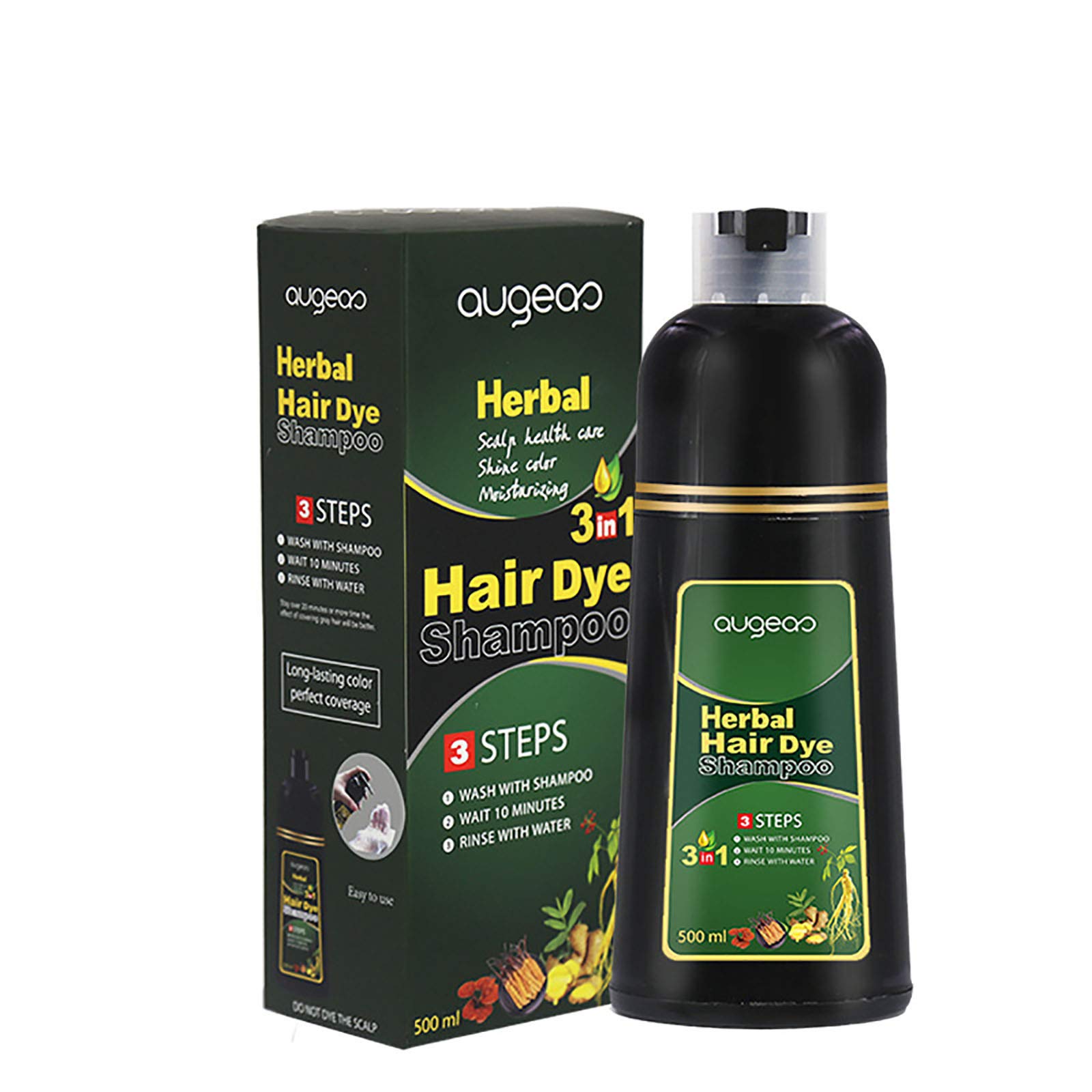 Birsppy Instant Hair Colouring Shampoo, 3 in 1 Black Hair Shampoo, Instant Black Hair Dye Shampoo Darkening Shampoo Hair Growth Shampoo for Men Women,500ml Herbal Hair Darkening Shampoo (Black)