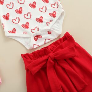 Youweixiong Infant Baby Girl Valentine´s Day Outfits Ruffle Sleeve Heart Romper Bodysuit+Bowknot Pants+Headband Clothes Set (Red , 6-12 Months )